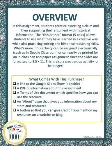 World War I "This or That" Assignment Historical Thinking and Writing