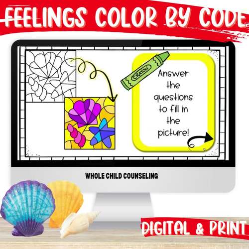 End of Year Color by Code Summer Counseling Activity Labeling Emotions ...