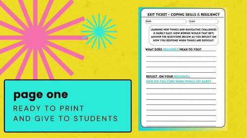 SEL exit ticket - resiliency, coping with challenges by That'll Teach Em