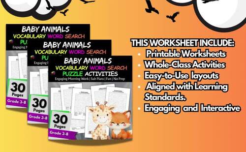 Fun Baby Animals Word Search Puzzle Activities For 1st,2nd,3rd,4th,5th ...