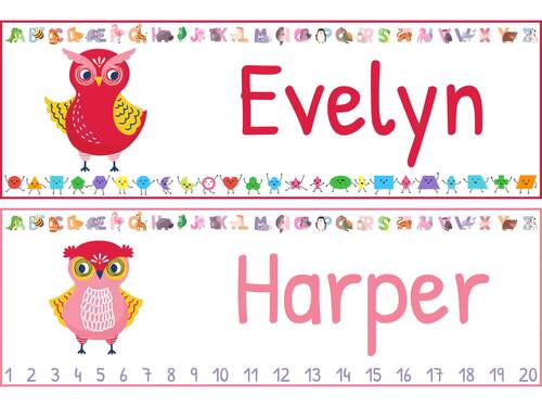 Student Desk Plates, 30 Printable/Editable Cute Owls Classroom Name Tags