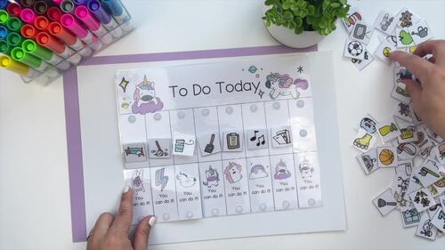 Unicorn Themed Chore Charts, Editable Visual Schedule & Chore Cards