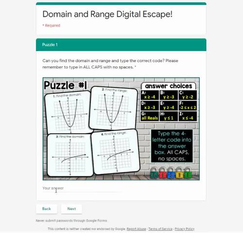 Domain and Range Digital Math Escape Room {INEQUALITY NOTATION} Activity