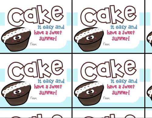 Cute Cupcake End of Year Gift Tag-Cake it easy and have a sweet summer!