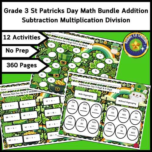 Grade 3 St Patricks Day Math Bundle Addition Subtraction Multiplication ...