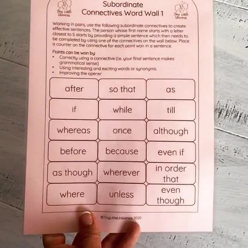 Subordinating Conjunctions NO PREP Sentence Combining Games and ...