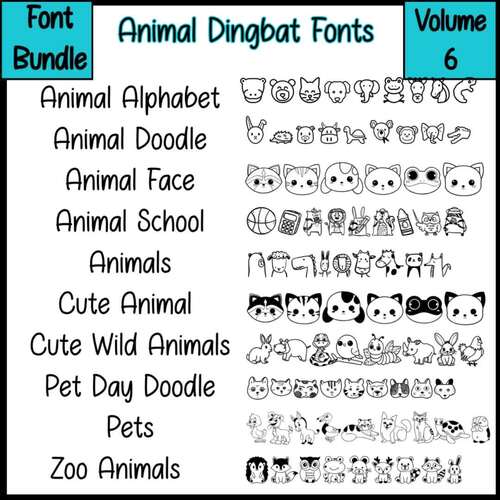 Font Bundle: Volume 6 Animal Dingbat Fonts (Commercial Use Allowed)
