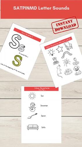 SATPINMD Worksheets, Phonics Activities, Phase 2 Letter Sounds Set 1 and 2,