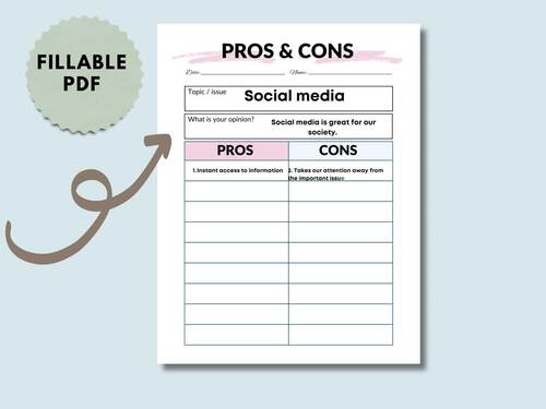 Prewriting Debate Graphic Organizer Pros Cons Outline by Instaprint Teacher