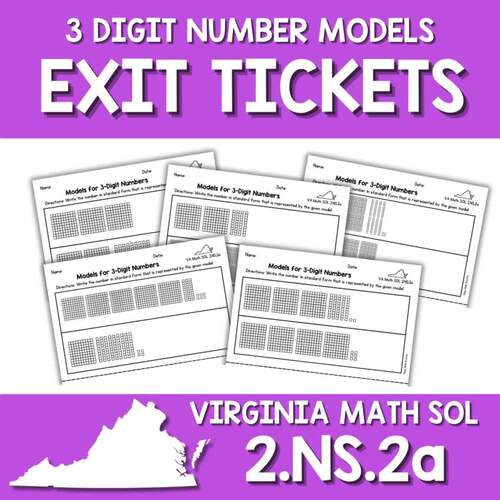 Virginia 2023 Math VA SOL 2.NS.2a Exit Tickets 3 Digit Numbers Models ...