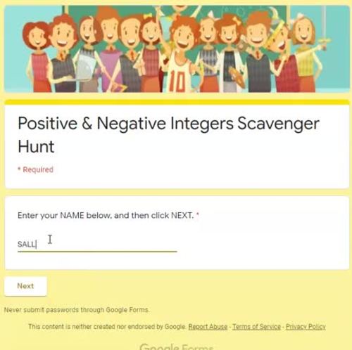 Positive & Negative Integers Scavenger Hunt by Abaco Education Zone