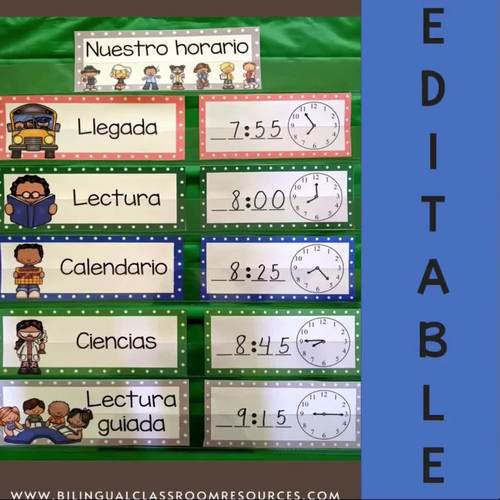 Schedule Cards l Editable Schedule Cards in Spanish l Tarjetas de horario