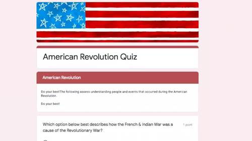 American Revolution Google Classroom™ Digital Quiz 4th grade - Distance ...