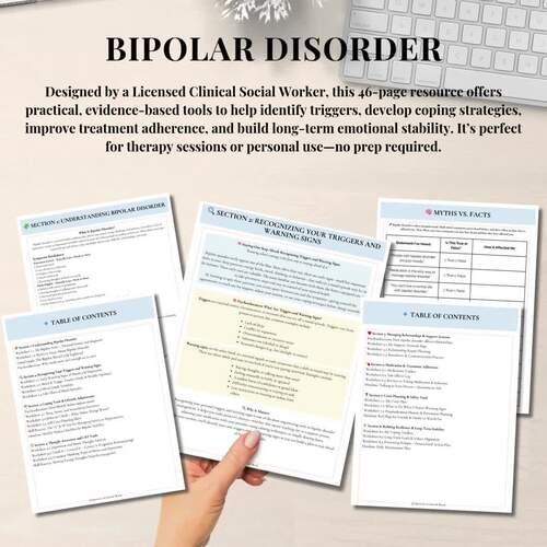 Bipolar Disorder Workbook for Therapists, Printable Mood Tracker, CBT Tool