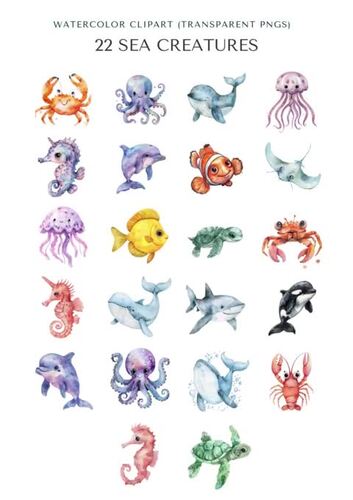 Baby Sea Creatures Clipart | Ocean Animals PNGs for Worksheets ...