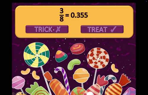 Halloween Converting between Fractions & Decimals Grade 6 Digital Math Game