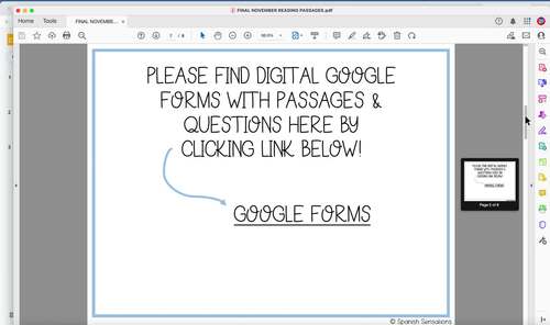 Spanish November Reading Comprehension Passages 3rd-4th Comprensión ...