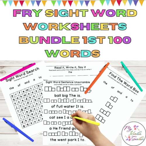Fry First 100 Sight Word Worksheets Bundle | Word Work Lists 1–4 K–1 ...