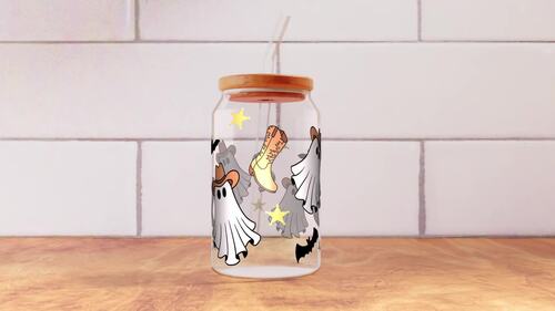 Cowboy Ghost Can Glass Wrap SVG 16oz, Halloween Western Ghost Glass Can ...