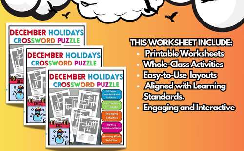 December Holidays Crossword Puzzle Activities Morning Work 4th,5th,6th ...