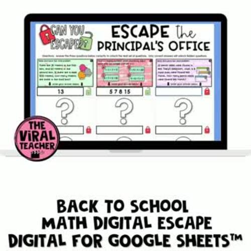 3rd Grade Back to School Digital Escape Room Math Activity for Google ...