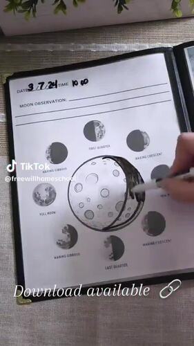 Moon Journal, Kids moon calendar tracker sheets by Free Will Homeschool