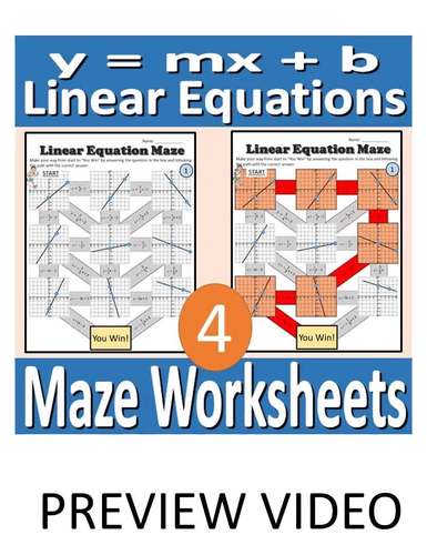 Linear Equations - Maze Worksheets (4) by Rethink Math Teacher | TpT