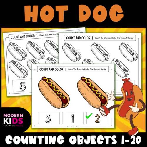 Hot Dog Counting Objects to 20 Worksheets - Autism Math Activities