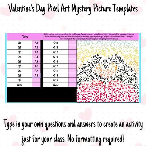 Valentine's Day Pixel Art Magic Moving Mystery Pictures TEMPLATES