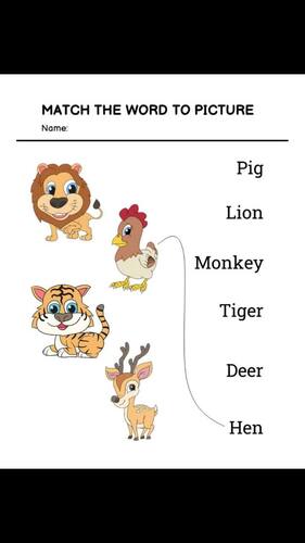 Match Animal Names Worksheets | Spelling & Vocabulary Activity | ESL ...