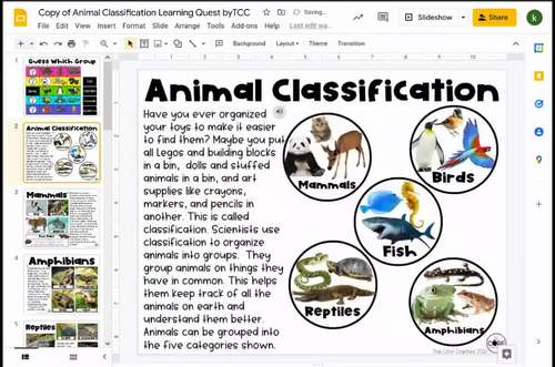 Animal Classification Digital Activities - Animal Classification Sort