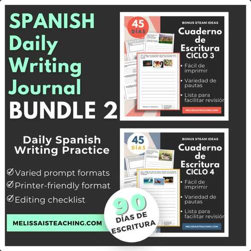 Daily Spanish Writing Warm Up Journal Escritura Diaria Semester 2, 90 Días