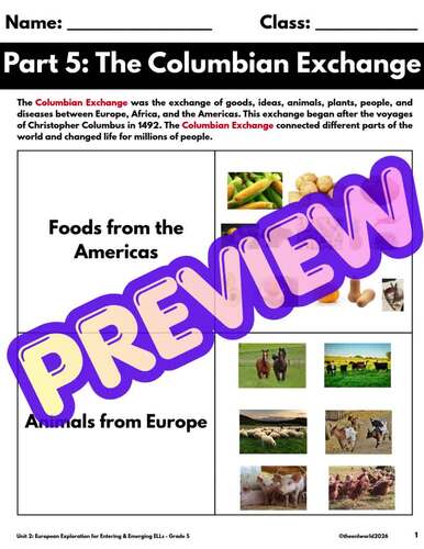 Grade 5 ELL Passport to S.S. Review Packet Unit 2: The Columbian Exchange