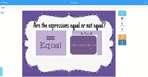 Grade 5/6-Equal/Not Equal Sort w/ Dec. Divisors - Expressions - BOOM Cards