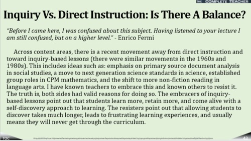 COMPLETE TEACHER Lesson 43 - Inquiry Vs. Direct Instruction: Is There A ...
