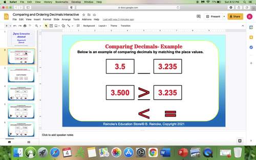 Comparing and Ordering Decimals Digital Activity (Google Slide) 5.2B, 5 ...