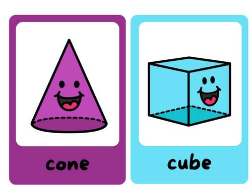 3D Shapes Flashcards for Kids (Geometry) Printable Math Center Cards