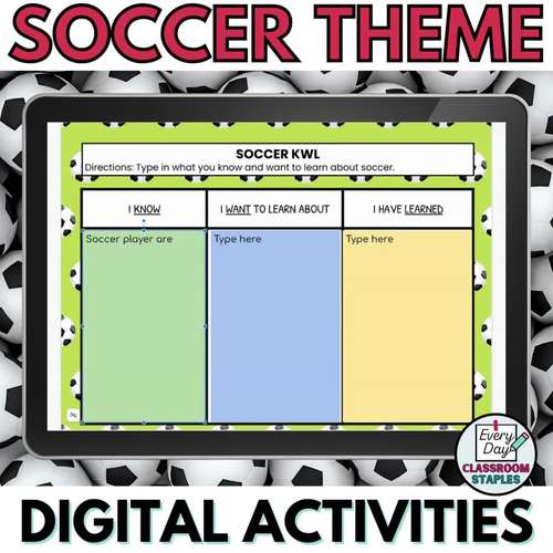 Soccer Theme Worksheets & Digital Activities Vocabulary Math & Writing
