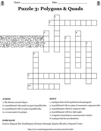 Geometry Review Math Crossword Puzzle With Word Banks by Sarah Baradin