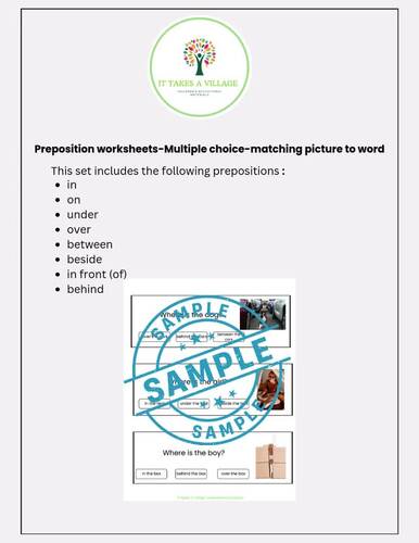 Prepositions Worksheets --photos-multiple choice-match picture to phrase