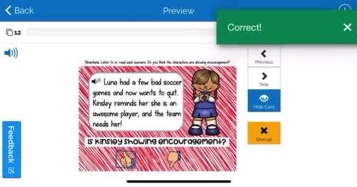 Showing Encouragement Scenario Boom Cards™, Digital Task Cards | TPT