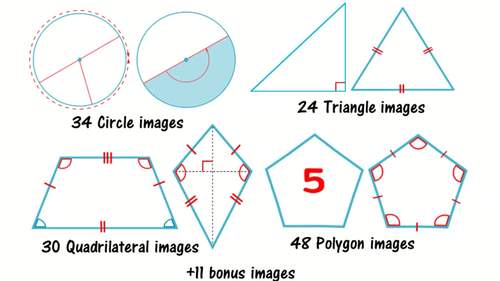 2D shapes - clip art set - Middle school and High school Math and Geometry