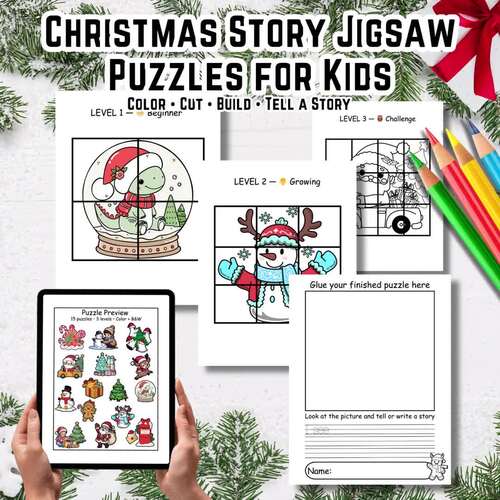 Christmas Puzzle for Kids Printable | Preschool Jigsaw Activity | 3 Levels