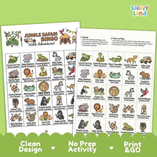 Jungle Safari BINGO Game | Wild Animal Activity | Rainforest Unit 10 Boards