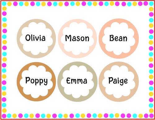 Round Boho Neutral Student Name Labels, Boho Name Plates, Name Signs