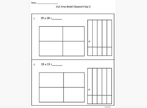 Area Model Multiplication Worksheet 2x2, 2x3 by MadebyMsD | TPT