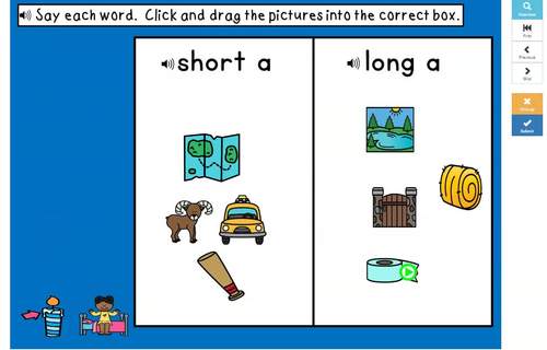 short and long vowel sound sort set 1 kindergarten phonics Boom™ Cards