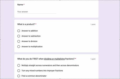 6th Grade Math Vocabulary Practice Quiz by Home Sweet Classroom Co