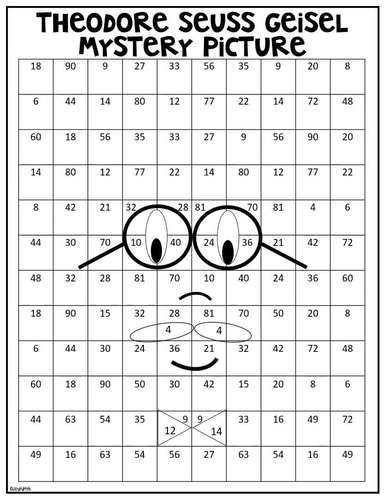 Theodore Seuss Geisel Multiplication Mystery Picture by Joyful 4th