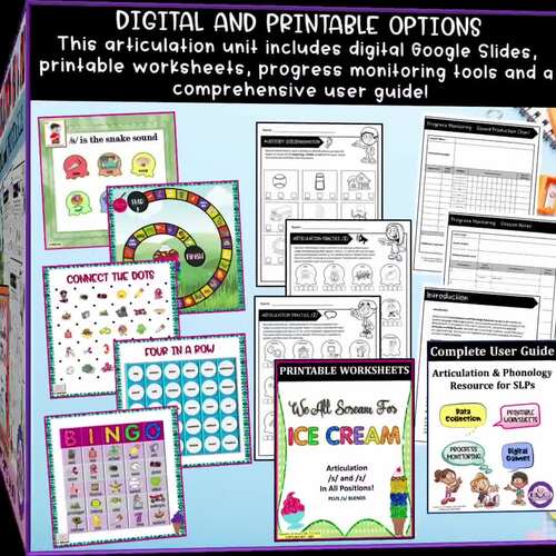 Articulation Speech Therapy S and Z Plus BLENDS Google Slides + WORKSHEETS
